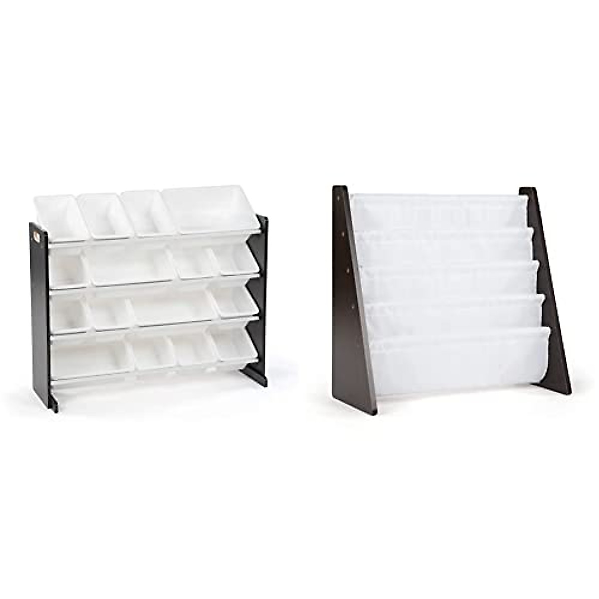 Humble Crew, Black with White Extra-Large Supersized Storage Organizer, Plastic Bins & Espresso/White Kids Book Rack Storage Bookshelf, 4 Tiers