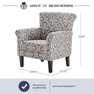 BELLEZE Upholstered Wingback Accent Chair, Fabric Armchair Club Chair, Nailhead Trim High Back Patterned Corner Chair for Living Room Bedroom - Rosette (Gray)