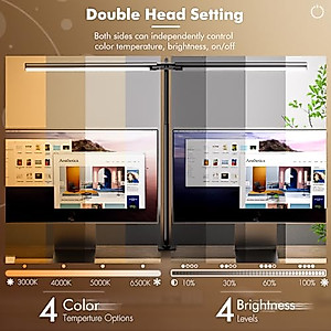 Quntis Double Head LED Tall Desk Lamp for Home Office, 31.5-inch Foldable Computer Desk Light with Clamp, Dimmable Dual Monitor Light Bar for Curved Screen Architect Drafting Design - 32 Modes
