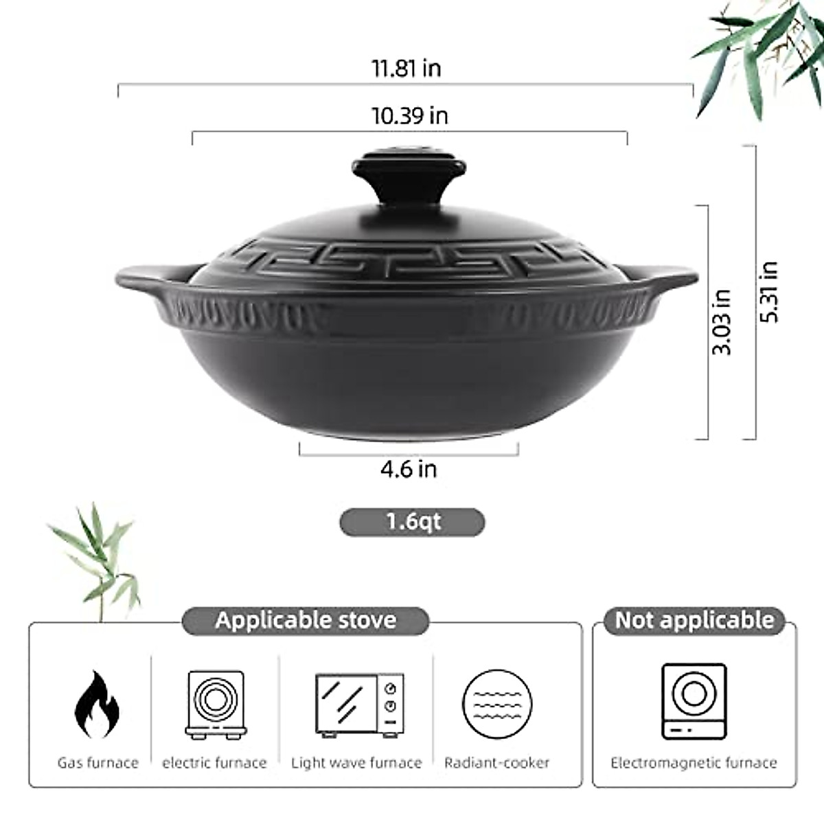 Clay Pot For Cooking, Korean Stone Pot With Lid,Ceramic Casserole Hot Pot Bibimbap And Soup,Clay Pot Serves 2-3 People