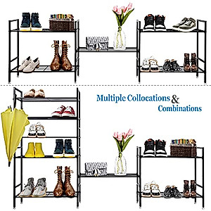 AmtoPm 3-Tier Metal Shoe Rack, Closet Shoe Racks Organizer, Black Closet Shoe Rack Storage Stable Stackable Shoe Rack for Entryway, Closet, Hallway