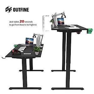 OUTFINE Heavy Duty Dual Motor Height Adjustable Standing Desk Electric Dual Motor Home Office Stand Up Computer Workstation(Black, 55") desktop load up to 220lbs
