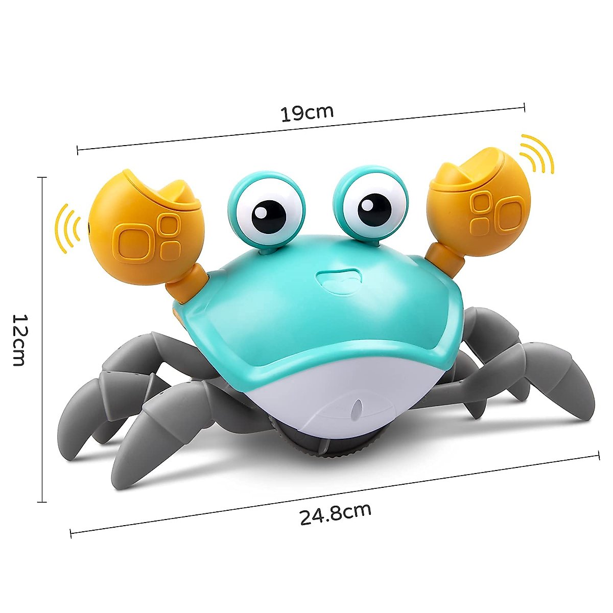 ZONICE Crawling Crab Baby Toy with Music and LED Light Up for Kids, Toddler Interactive Learning Toy with Automatically Avoid Obstacles, Build in Rechargeable Battery (Green)