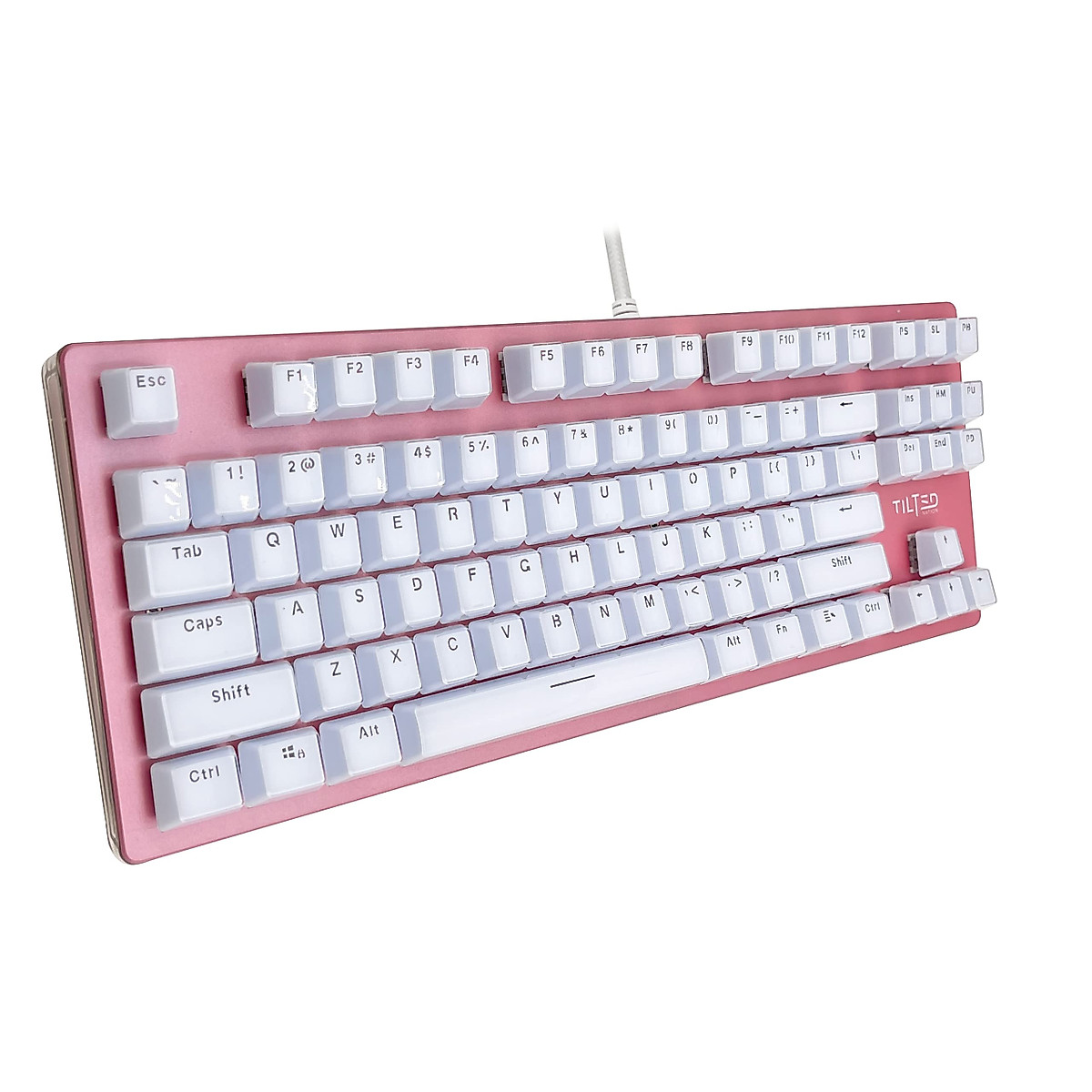 Tilted Nation Pink Mechanical Keyboard TKL - Acrylic Housing, Aluminum Plate, 87 Crystal Keys - USB Wired Tenkeyless Keyboard with Brown Switches (Outemu) - Work and Play - TKL Gaming Keyboard RGB