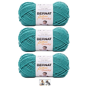 Bernat Softee Chunky Yarn Bundle Super Bulky Number 6, 3 Skeins (Light Jade)