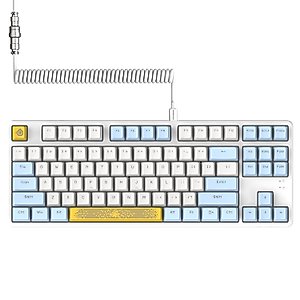 MAGIC-REFINER AK873 Gaming Keyboard,Rainbow Led Backlit,Hot-Swappable Blue Switch,PBT Keycap,75% TKL Layout,Ergonomic Mechanical Keyboard with Custom Coiled USB/Type-C Aviation Cable(Blue White)