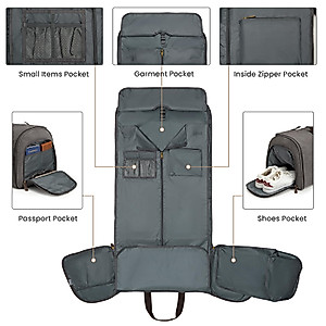 S-ZONE Carry On Garment Bag for Travel Convertible Garment Duffle Bag Suit Bags for Men Women Travel 2 in 1 Hanging Suitcase Business Travel Bag with Toiletry Bag, Gery, 50l