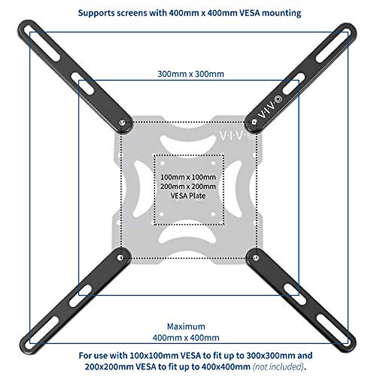 VIVO Steel VESA Extension Mount Adapter Brackets for Screens 32 to 55 inch LCD LED TV, Conversion Plate Kit for VESA up to 400x400mm, MOUNT-AD400B