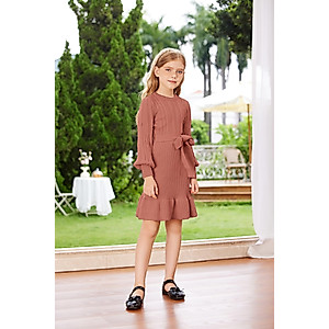 GRACE KARIN Winter Sweater Dress for Girl Christmas Dress Gift for Girl Size 7-8 Years Rust Red