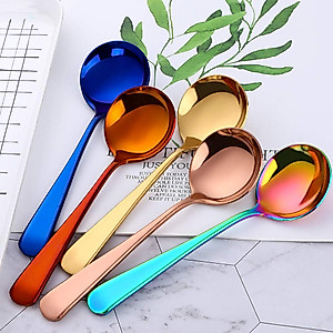 Broth Round Spoon Set, 8-Piece Reusable Stainless Steel Dinner Table Cereal Soup Spoon, Camping Ramen Spoons