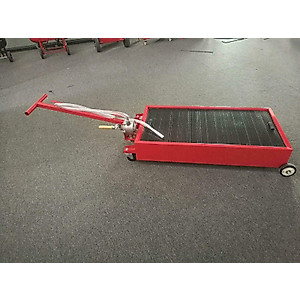 Manoch 20 Gallon Oil Drain Pan Low Profile Dolly with Pump 8 feet Hose and Wheel Material: Iron Overall Dimensions: (51.57 x 25.2 x 31.5)" / (131 x 64 x 80) cm (L x W x H) Casters: 4-inch (10 cm)