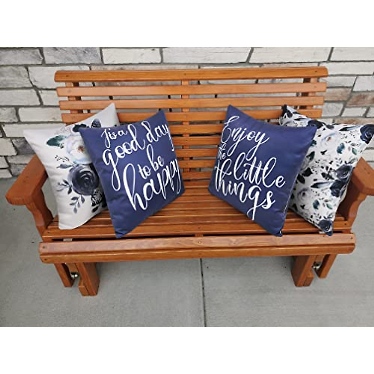 Merrycolor Set of 4 Outdoor/Indoor Pillow Covers 18x18 Waterproof Navy Blue and White Floral Decorative Pillow Covers Outdoor Pillows for Patio Furniture