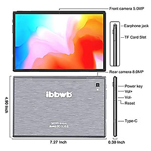 IBBWB Tablet 10 inch Android 9.0 Pie, Octa-Core Processor,5G WiFi,2GB RAM, 32GB ROM, 5MP+13MP Dual Cameras,IPS HD Display, Bluetooth 5.0, USB C,GPS,Metal Body,Gray