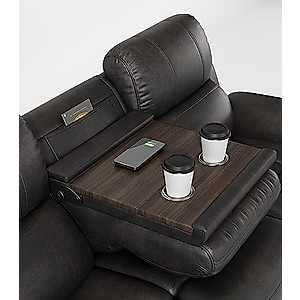 Breathable Leather Upholstered Power Motion Reclining 3 Seaters Sofa Couch W/USB Port, Wireless Charger,Stainless Steel Cupholders,Drop Down Table,2 Recliner Chaises and Magazine Bag for Living Room