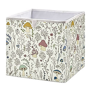 Kigai Mushroom Cube Storage Bin Collapsible Nursery Storage Toys Box Bin for Home Closet Shelf Office Bedroom, 11 x 11 x 11 Inch