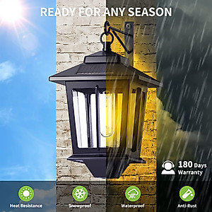 2 Pack Solar Wall Lanterns, Aluminum Outdoor Hanging Solar Lights with 4 Solar Panels, Dusk to Dawn Led Outdoor Wall Sconce, Anti-Rust Waterproof Wall Lanterns with Hooks, 3000K Warm White