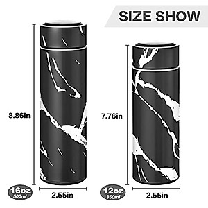 CaTaKu Black Marble White Water Bottle Insulated 16 oz Stainless Steel Flask Thermos Bottle for Coffee Water Drink Reusable Wide Mouth Vacuum Travel Mug