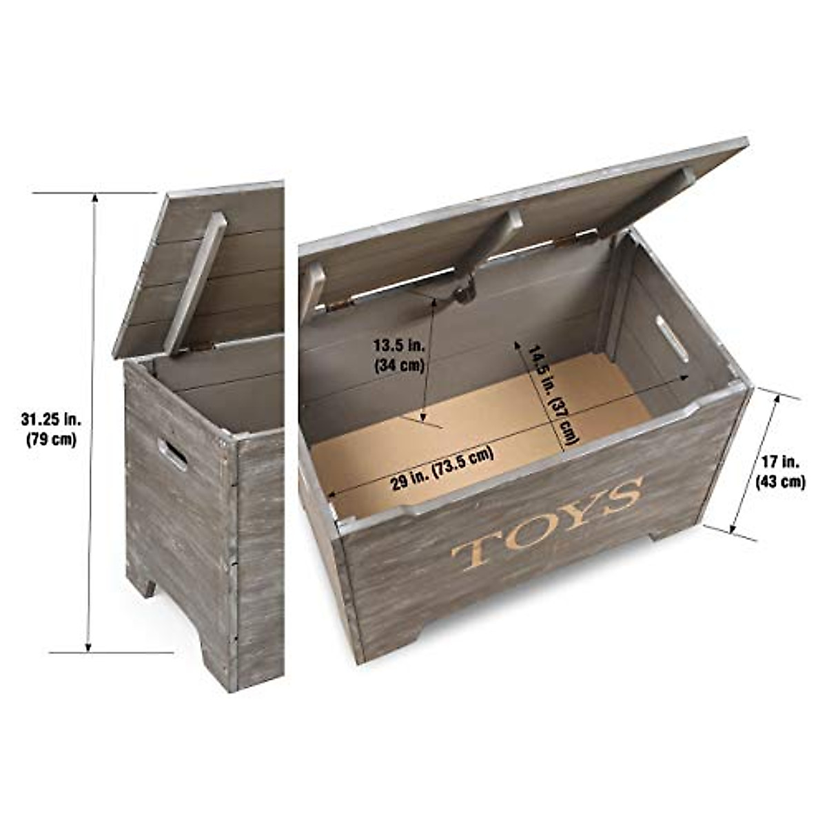 Badger Basket Farmhouse Solid Wood Rustic Toy Box with Reversible Panel