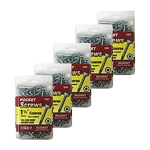 Milescraft 7352 Wood Pocket Hole Screws - #7 x 1-1/4" Washer Head with Coarse Thread (500pc.), Torx Drive Self-Tapping, for Indoor Use