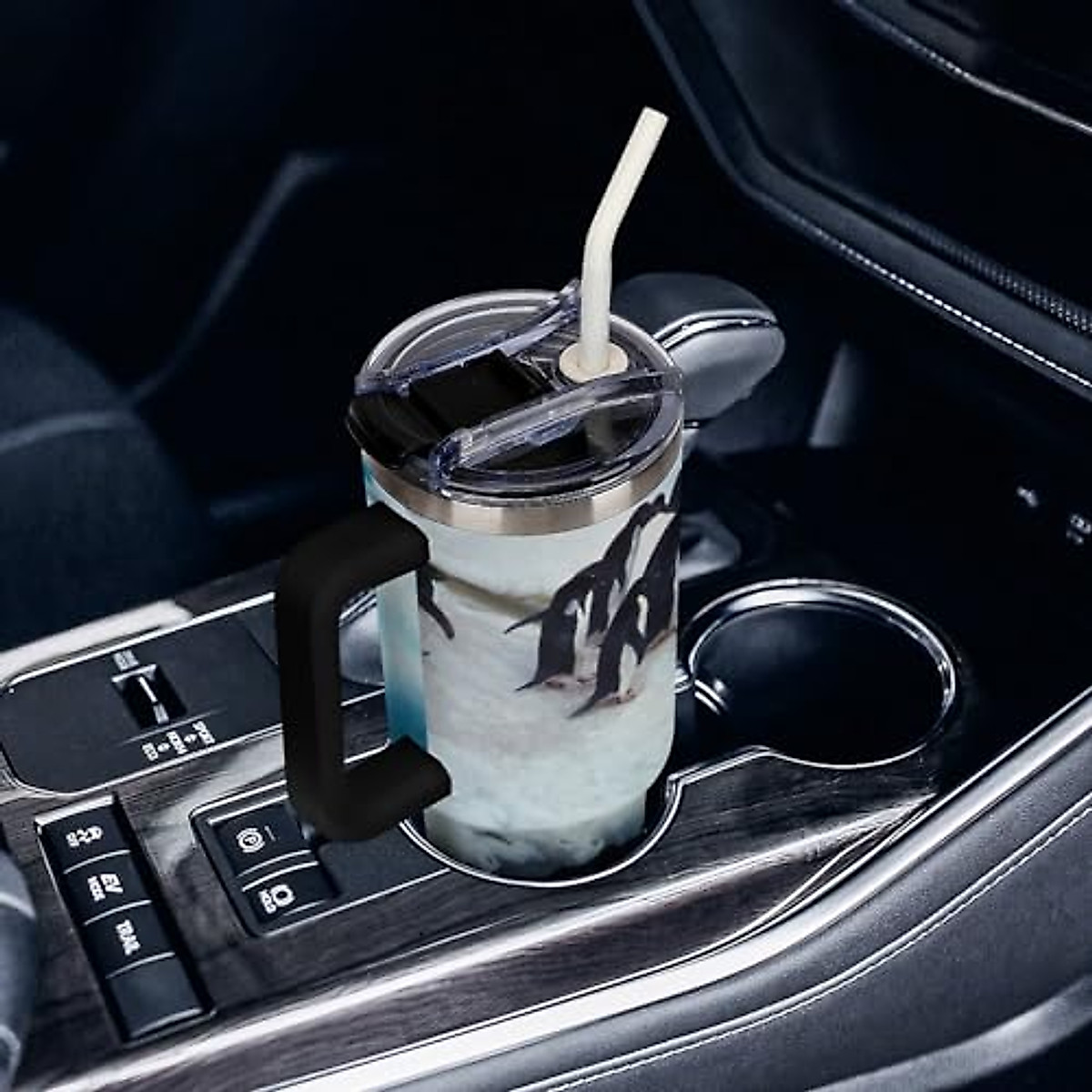 Niapessel Leak Proof Tumbler, Insulated Water Bottles with Straw, Penguin Group Into Ocean Insulated Cup with Handle 40 Oz Stainless Steel Flask for School, Travel, Car, Sports, Work