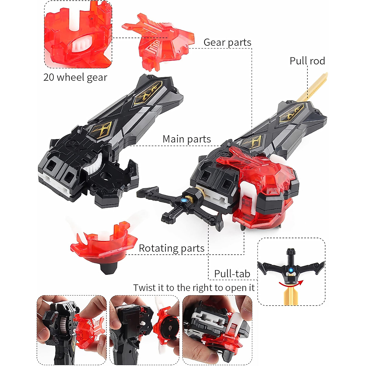 Desamvap Bey Battling Tops Burst Power Custom Sword Launcher, Bey Launcher LR Left Right Spin DB Layer System B-200 Xiphoid Xcalibur Compatible with All Bey Burst Series (Black)