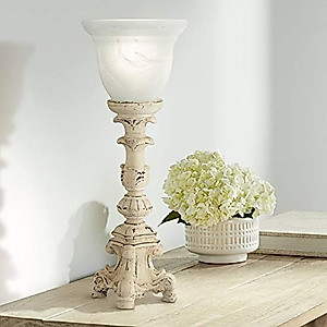 Regency Hill Traditional Country Cottage Console Accent Table Lamp 18 1/4" High French Beige Alabaster Glass Uplight Shade Decor for Living Room Bedroom House Bedside Nightstand Home Office