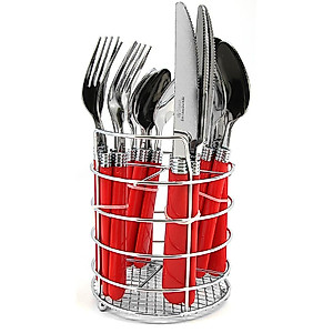 Gibson Sensations 16-Piece Stainless Steel Flatware Set with Metal Caddy, Red