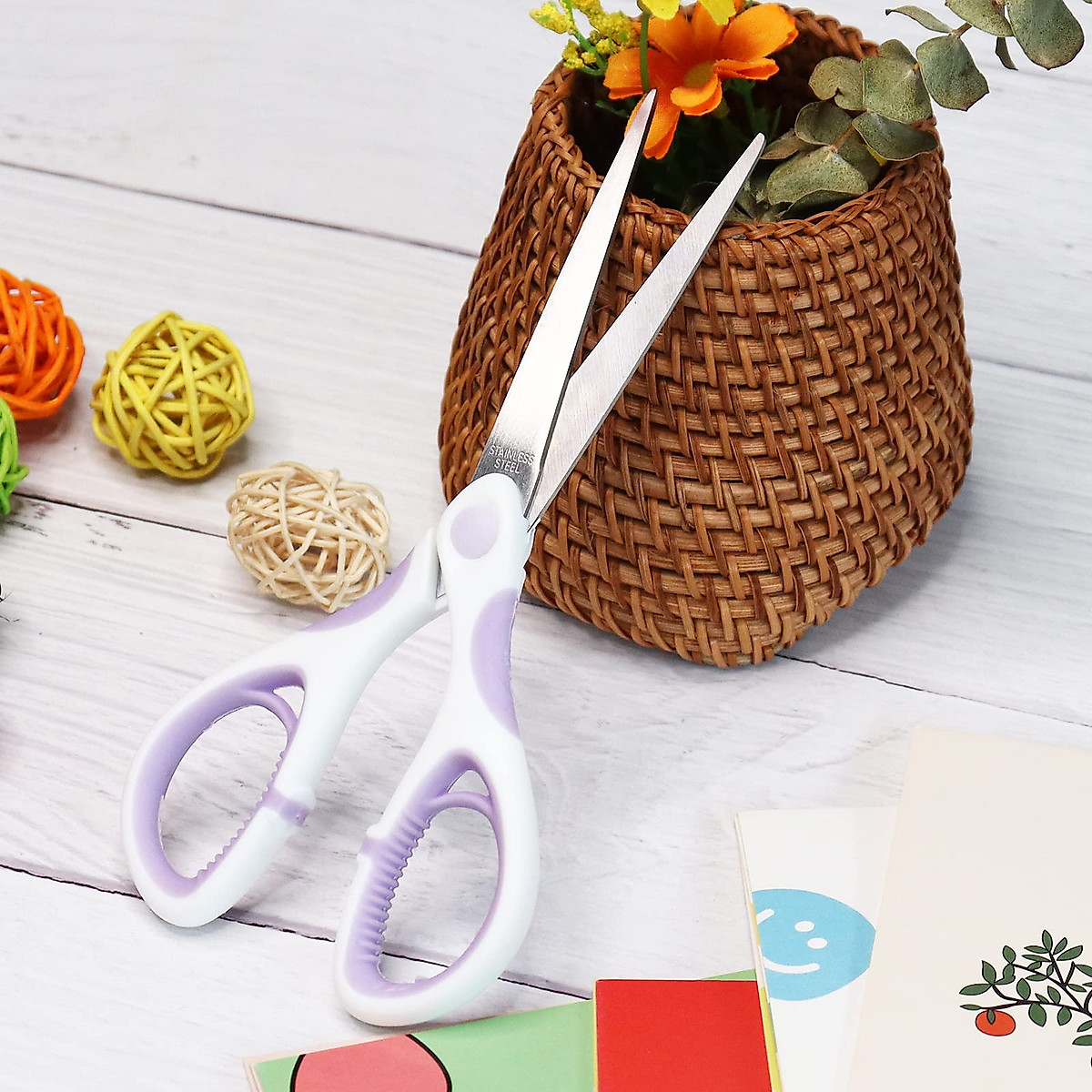 Multipurpose Stainless Steel Scissors 6.7" Purple Sharp Shears Comfort-Grip Scissors for Fabric Craft Office Supplies (Purple)