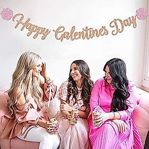 Happy Galentine's Day Banner Rose Gold Glitter Pink Rose Party Decorations Be My Galentine Theme Ideas Valentine's Favors Girls Gathering Photo Booth Props Ladies Celebration Brunch Backdrop Supplies