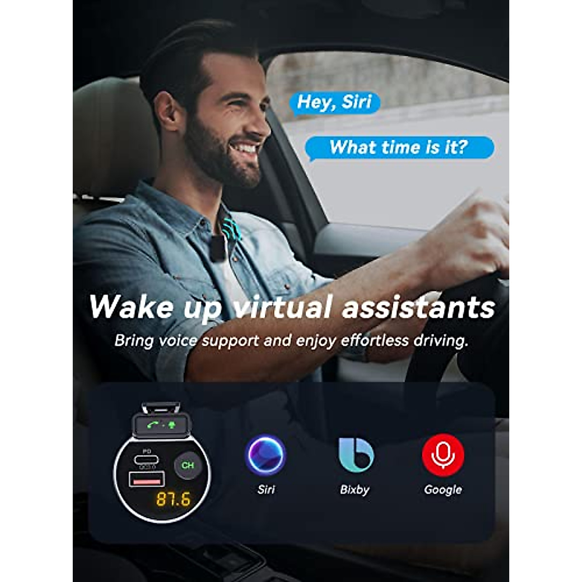 2022 Upgraded Bluetooth Transmitter for Car, Bluetooth 5.1 Car Adapter Car Kit with Dual Car Charger Support 38W PD+QC 3.0 Fast Charging, Noise Canceling Hands-Free Calls