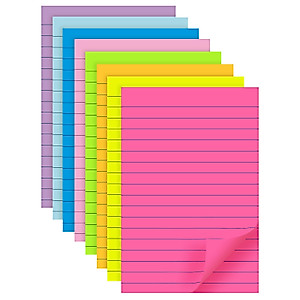 (8 Pack) Lined Sticky Notes Post, 8 Colors Self Sticky Notes Pad Its 4X6 in, Bright Post Stickies Colorful Big Square Sticky Notes for Office, Home, School, Meeting,40 Sheets/pad