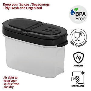 SIGNORA WARE Spice Jars with Lids - 4 oz Refillable Empty Airtight Spice/Seasoning Containers Set -2 in 1 Pour/Sift Shaker Lids Clear Plastic Spice/Seasoning Organizer Kitchen/Travel 4 pk.