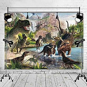 Jurassic Dinosaur Party Decoration Backdrop Photography Dinosaur Kingdom Children Birthday Party Banner Jungle Safari Animals Baby Shower Photo Background 5x3ft Cake Table Photo Booth Vinyl