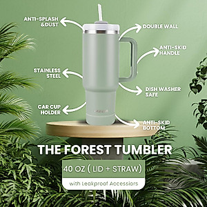 Tumbler with Lid & Straw 40oz | Leak Proof ,Insulated, Reusable Travel Coffee Mug Stainless Steel | Includes Tumbler Accessories Straw Cover + Silicone Boot for Water,Iced Tea, Easter Gift (Green)