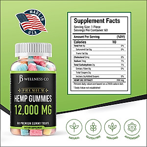 JB Wellness Co [2-Pack] – Hemp Gummies Premium 12,000 – Inflammation – Vitamins & Omega 3,6,9 – Made in The USA (120 Count) – [2-Pack]
