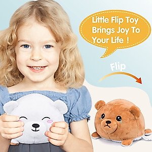 Double-Sided Flip Plush Toy,Reversible Stuffed Animal Mood Plush Flip Show Your Mood at All Times (Bear)