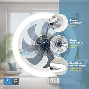 Orison Smart Ceiling Fans with Lights, 20'' Low Profile Ceiling Fan with Remote and App Control, Flush Mount Ceiling Fan with Voice Control, Compatible with Alexa & Google Home (White)