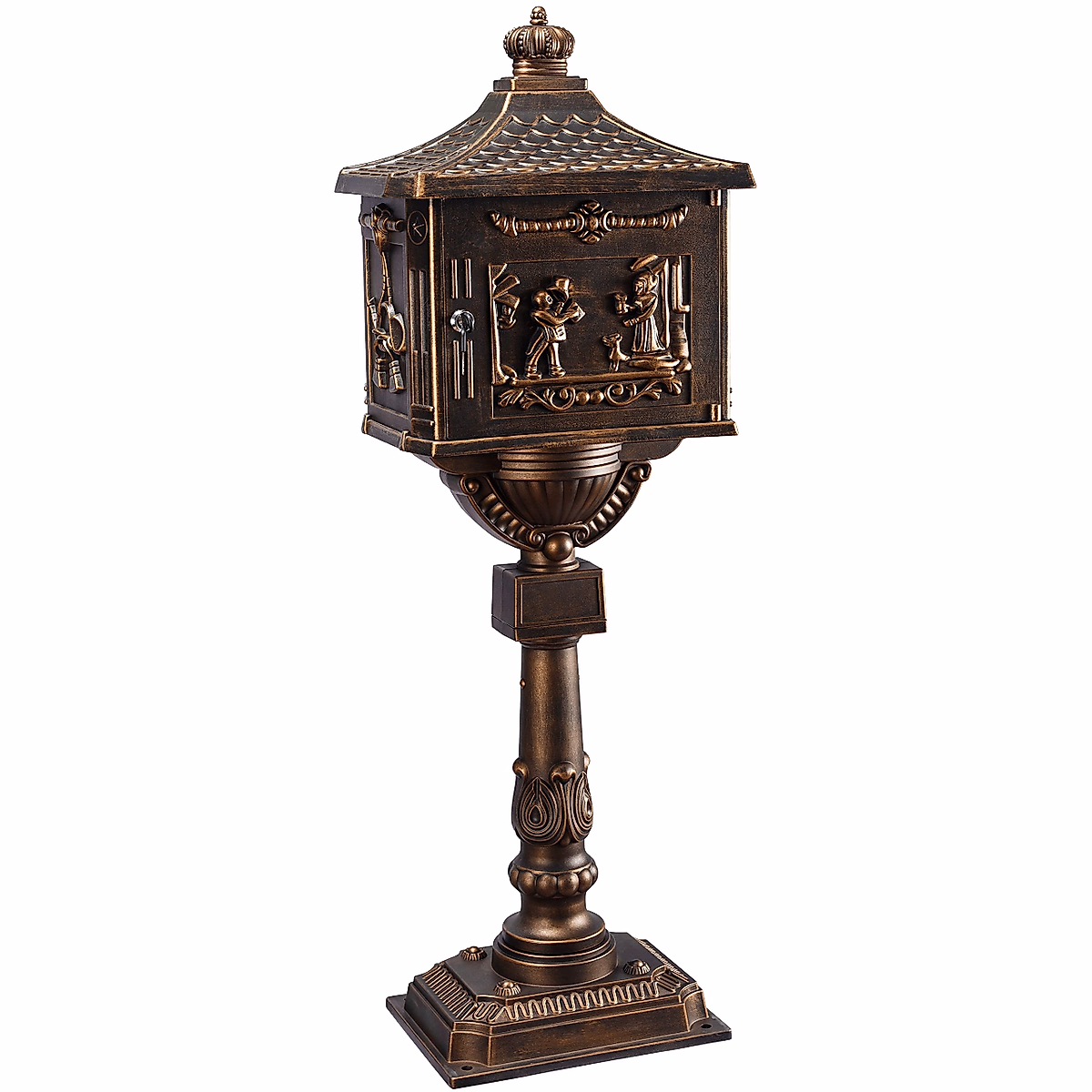 ZOTORUN Mailbox Rustproof Cast Aluminum Locking Security Post Mount Mail Box, Large, Bronze