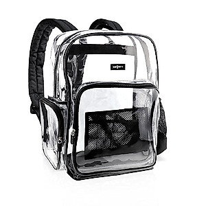 SMARTY Large Heavy Duty Clear Backpack V6 Durable Transparent See Through Bag (Black)