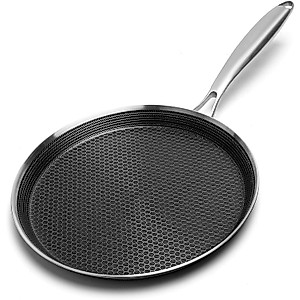 Vegoran Stainless Steel Crepe Pan,11 inch Nonstick Crepe Pan, Coating Flat Skillet Pancake Pan, Non Stick Honeycom Pizza Tawa Dosa Tortilla Griddle Pan, Induction Compatible, PFOA Free (11 Inch)