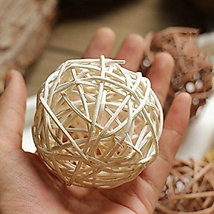 Set of 9 Mixed 3cm 5cm 7cm White Beige and Coffee Small Decorative Wicker Rattan Balls Natural Sphere Orbs for Vase Bowl Filler Christmas Tree Ornaments Wedding Centerpieces Home Patio Garden Hanging
