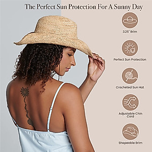 San Diego Hat Company Women's Crocheted Raffia Cowboy Hat,Natural,One Size