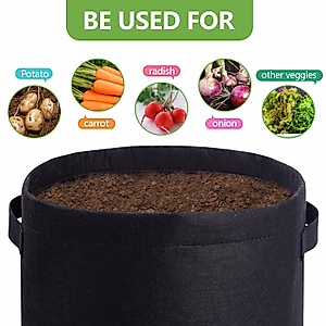 Homyhoo 4 Pack Potato Growing Bag with Flap 10 Gallon Planter Pots with Handles and Harvest Window for Potato Tomato and Vegetables, Black Green Orange and Beige