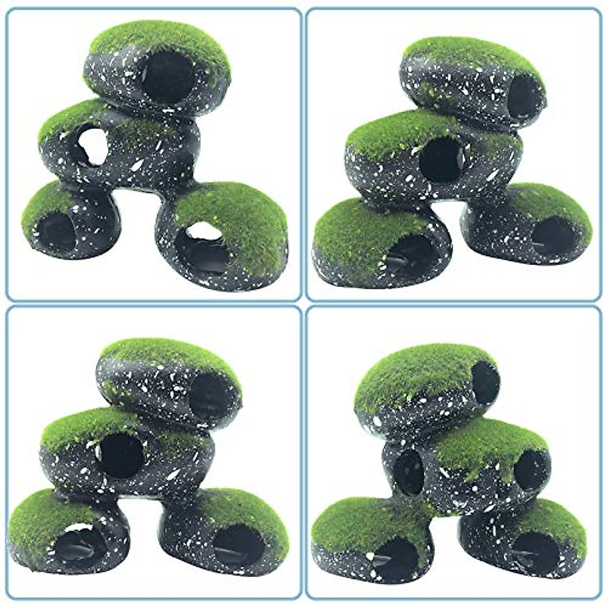 PINVNBY Stone Aquarium Hideaway Decoration Resin Cichlids Rock Decor with Artificial Moss Betta Cave Hideout Shelter Tunnel Fish Tank Ornament for Shrimp,Short Bream and Crayfish(L)