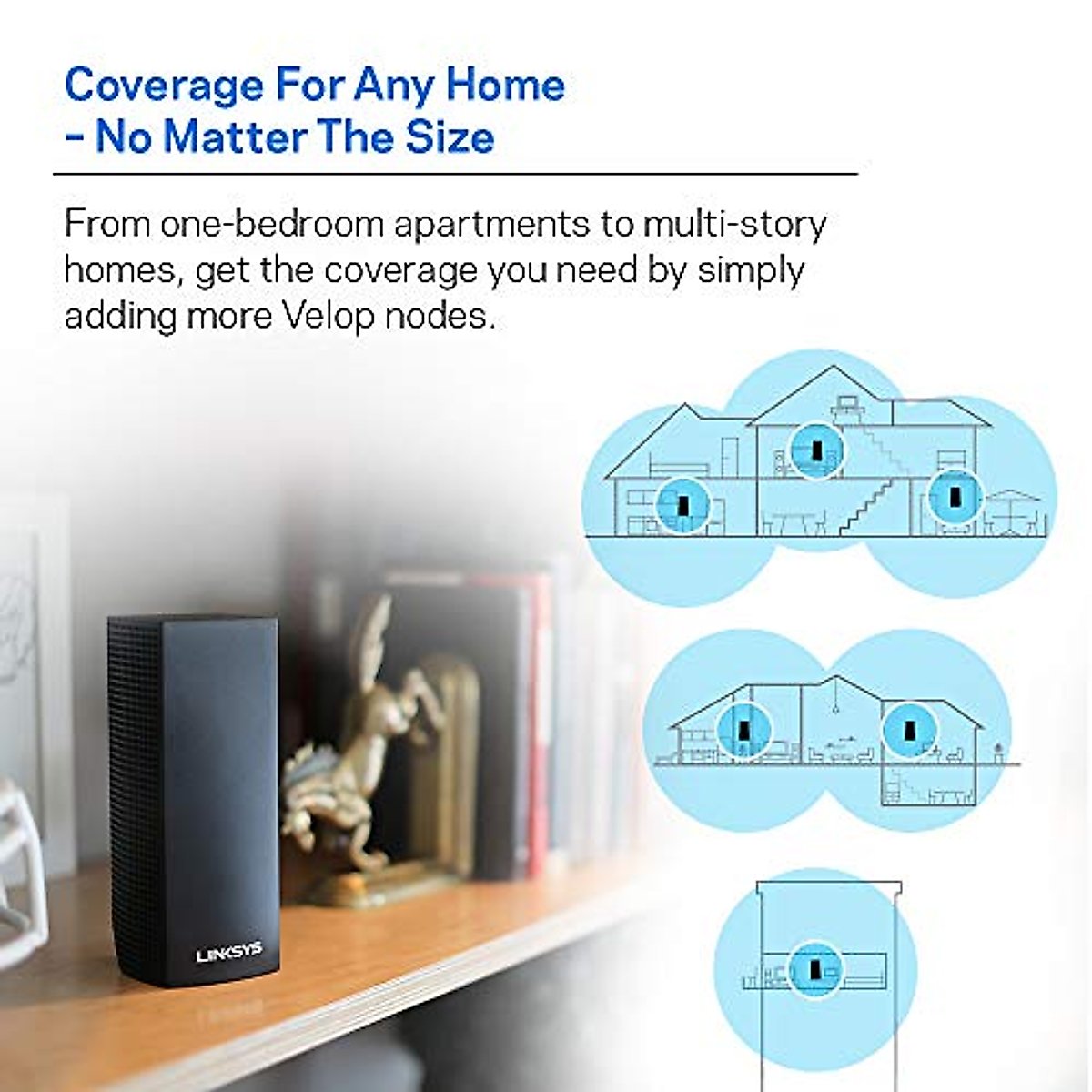 Linksys WHW0302B Velop Intelligent Mesh WiFi System: AC4400, Tri-Band Wi-Fi Router, Wireless Network for Full-Speed Home Coverage (Black, 2-Pack)