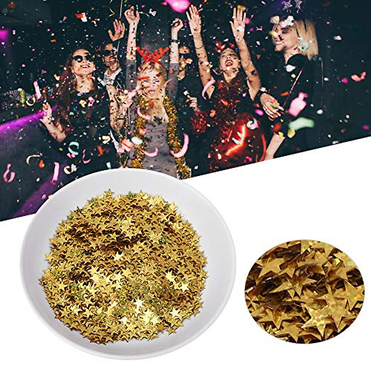 4000Pcs Star Confetti, 10mm PVC Star Table Confetti Star Glitter Sequins Confetti Baby Shower Party Sprinkles for Wedding Party Table Scatter Birthday DIY Decoration (60g) (laser gold)