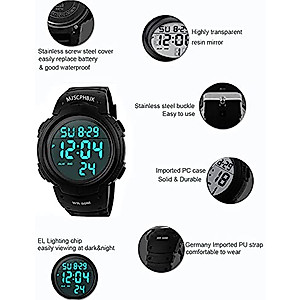 MJSCPHBJK Mens Digital Watch, Sports Military Watches Waterproof Outdoor Chronograph Watch for Men with LED Back Ligh/Alarm/Date
