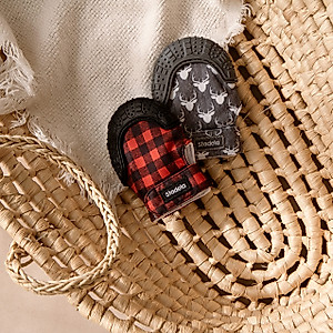 Stadela Baby Soothing Teething Mittens, Food Grade Silicone Teether Toy with Travel Bag for Boy, 2 pcs, Woodland Forest Deer Buffalo Plaid (Lumberjack)
