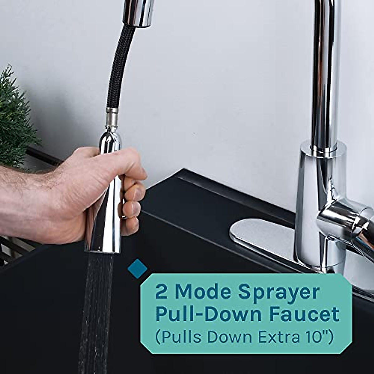 Laundry Sink Utility Tub With High Arc Metal Pull Down Faucet By JS Jackson Supplies Parent (Chrome Faucet, Black Tub)