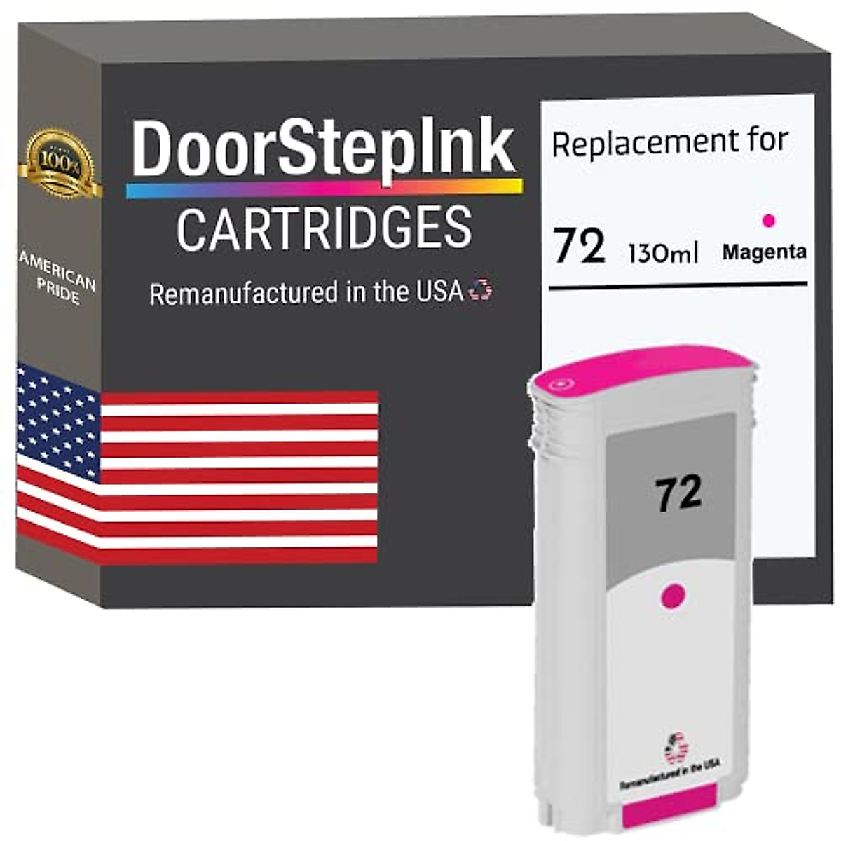 DoorStepInk Remanufactured in The USA Ink Cartridge Replacements for HP 72 130ml Magenta C9372A for HP DesignJet T1120 T1200 T1300 T2300 T610 T620 T770 T790 T795